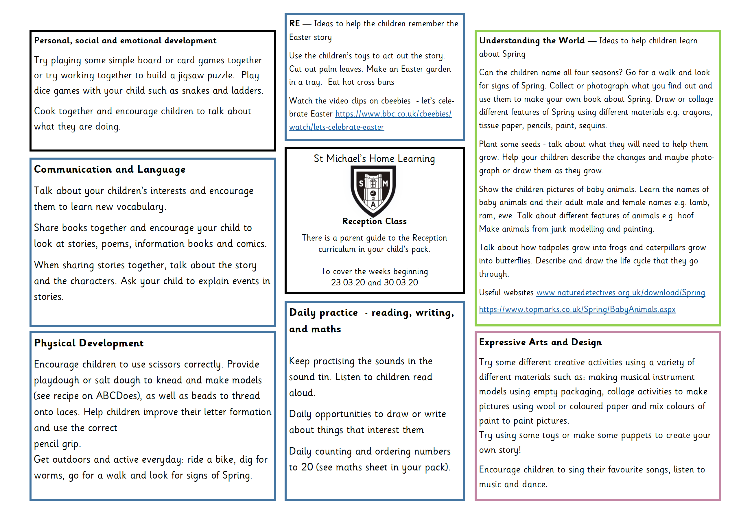 Reception – Home Learning – St Michael’s School Aldbourne